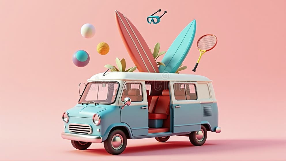 Camper Van Packed with Summer Essentials Stock Illustration ...