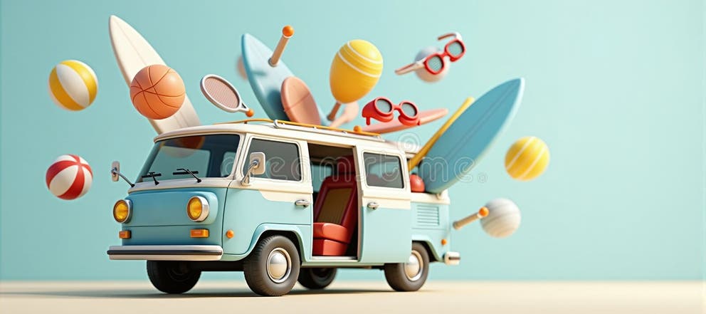 Camper Van Packed with Summer Essentials Stock Illustration ...