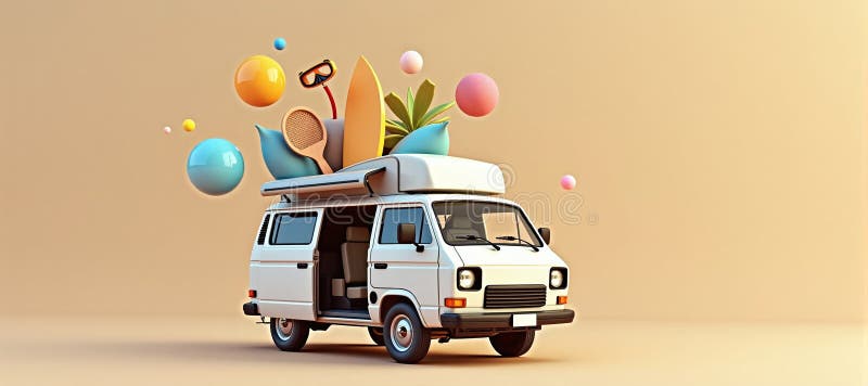 Camper Van Packed with Summer Essentials Stock Illustration ...