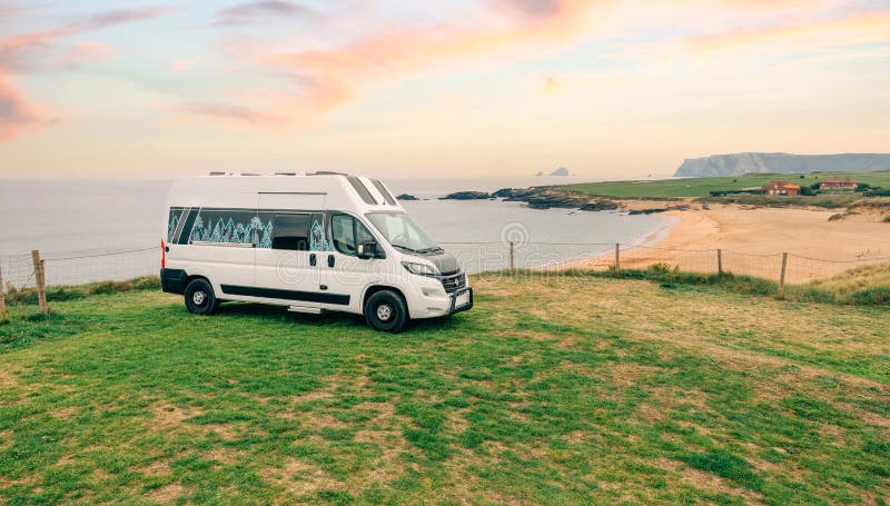 Camper Van Parked Next To Beach at Summer Editorial Image - Image of ...