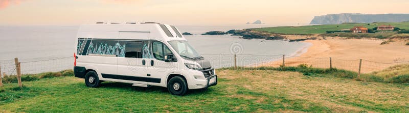 Camper Van Parked Next To Beach at Summer Stock Image - Image of empty ...