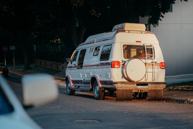 Camper Van Sitting on the Side of the Road Stock Photo - Image of ...