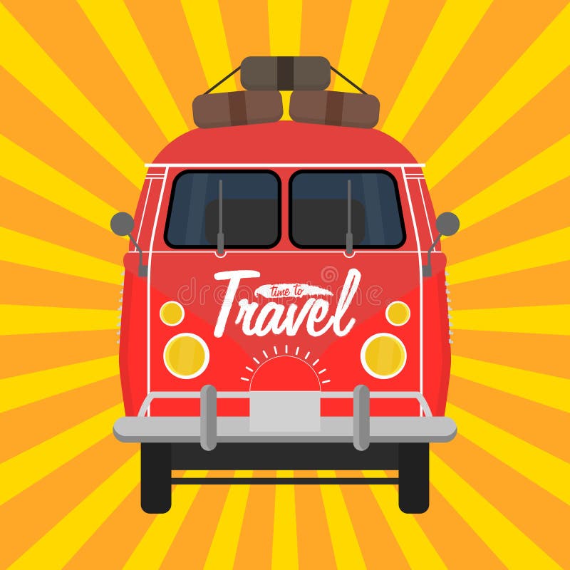 Camper Van. Summer Vacation. Stock Vector - Illustration of green ...