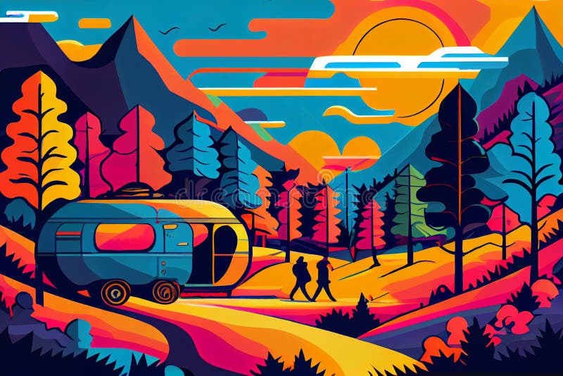 Campers on Hike. Pop_art Style Stock Illustration - Illustration of ... Campers on Hike. Pop_art Style Stock Illustration - Illustration of ...