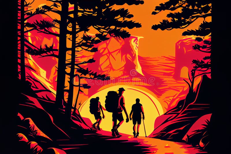 Campers on Hike. Pop_art Style Stock Illustration - Illustration of ... Campers on Hike. Pop_art Style Stock Illustration - Illustration of ...