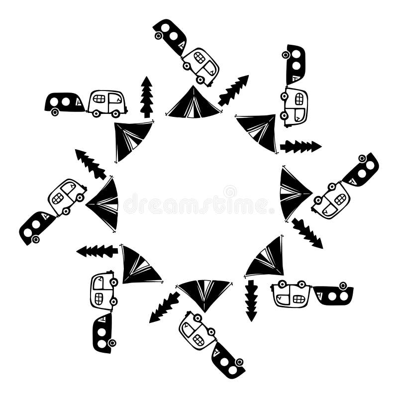 Campervan Graphic Frame. Folk Art Travel Caravan Vector Border. Stock ...