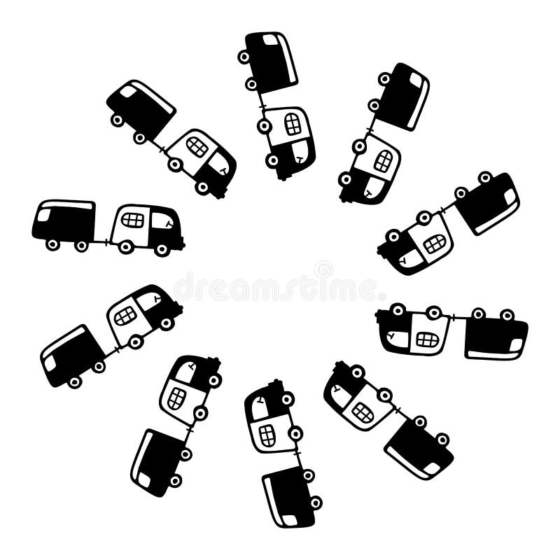 Campervan Graphic Frame. Folk Art Travel Caravan Vector Border. Stock ...