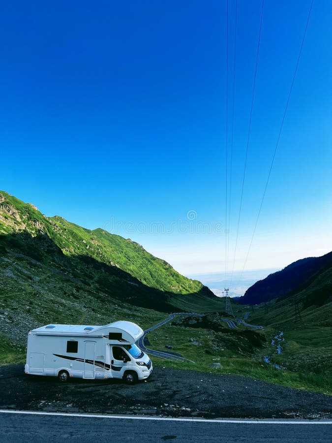Campervan on a Twisty Mountain Road Stock Image - Image of road ...