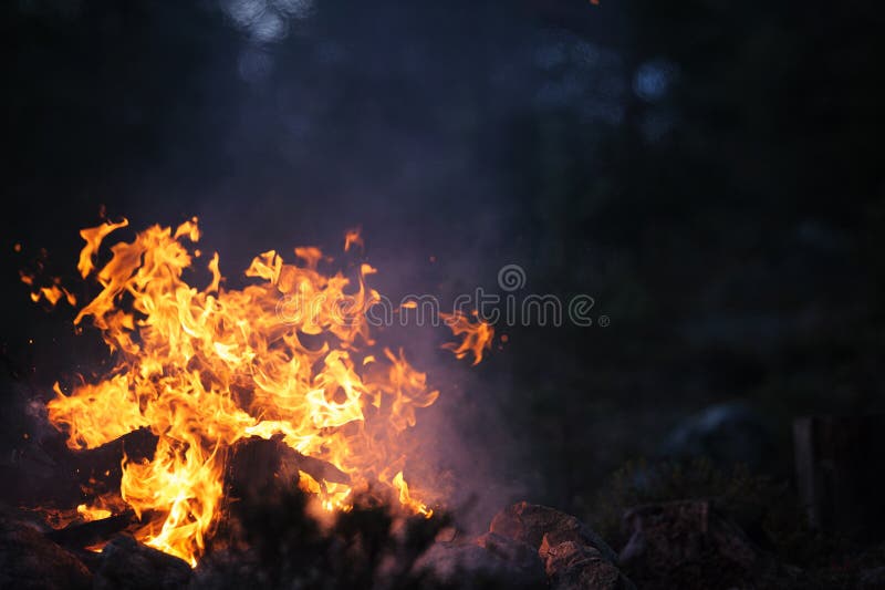 Campfire in the Dark Evening Stock Image - Image of black, coal: 199302089