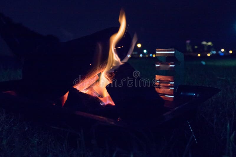 Campfire Barbecue Flames at Night Stock Image - Image of bonfire, warm ...