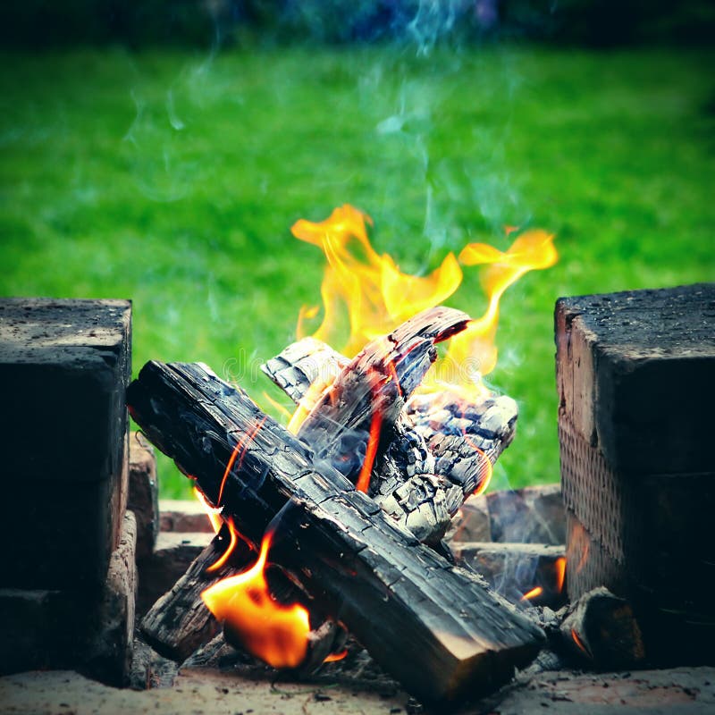 Campfire stock photo. Image of brick, camp, green, tourism - 49141784