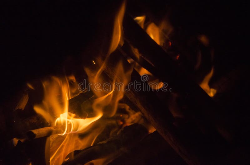 Campfire, Bright Fire Flames Over Black Night Background Stock Image ...