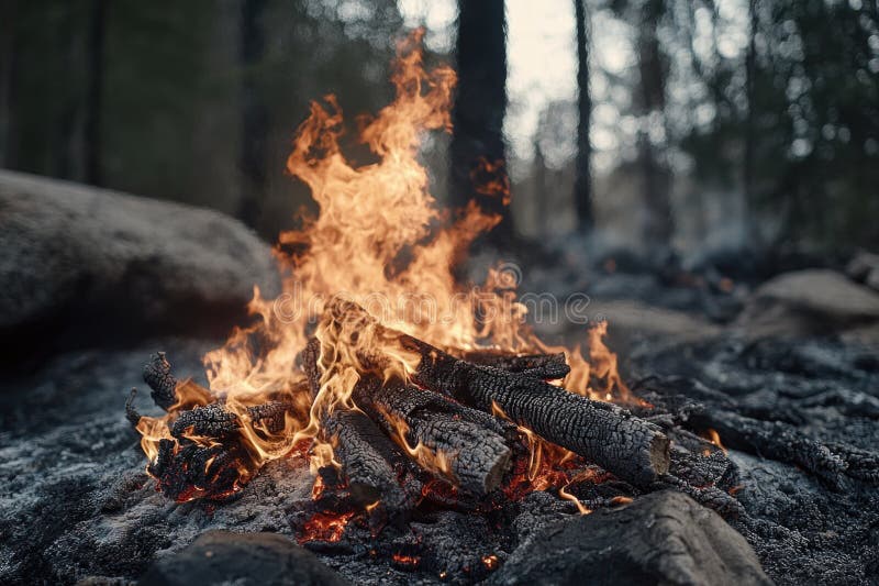 A Campfire Burning Bright in the Midst of a Dense Forest, Surrounded by ...