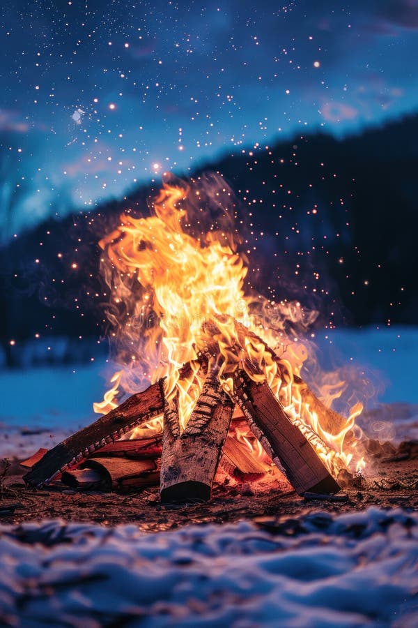 Winter Bonfire Burning Brightly Snowy Forest Stock Photos - Free ...