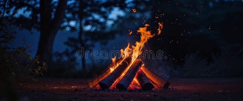 Campfire Burning Brightly at Night Surrounded by Nature in a Tranquil ...