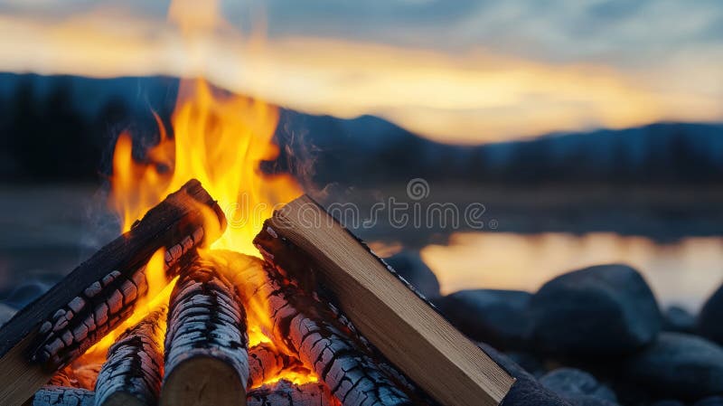 A Campfire Burns Brightly in the Foreground, Casting a Warm Glow on the ...