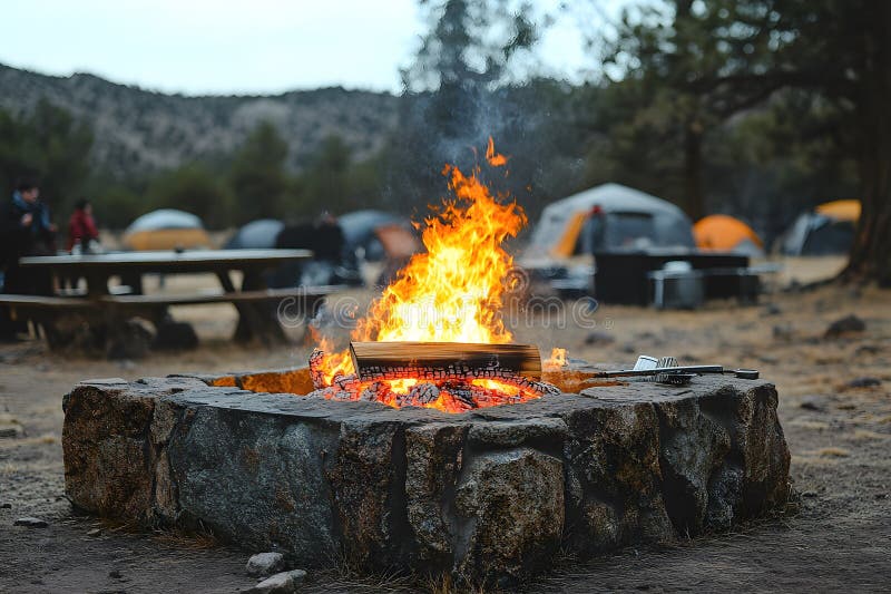 Cozy Campfire by Tent Campsite in Rustic Outdoor Setting for Relaxation ...