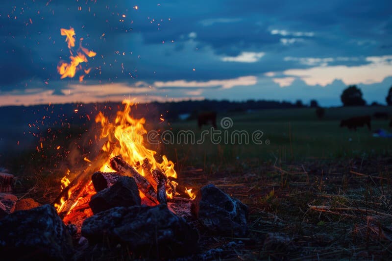Campfire in Field with Cows Stock Image - Image of cows, agriculture ...