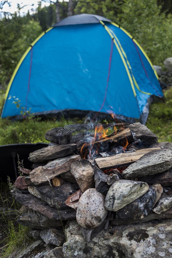 Campfire At Wilderness Campsite Stock Photo - Image of heat, camping ...