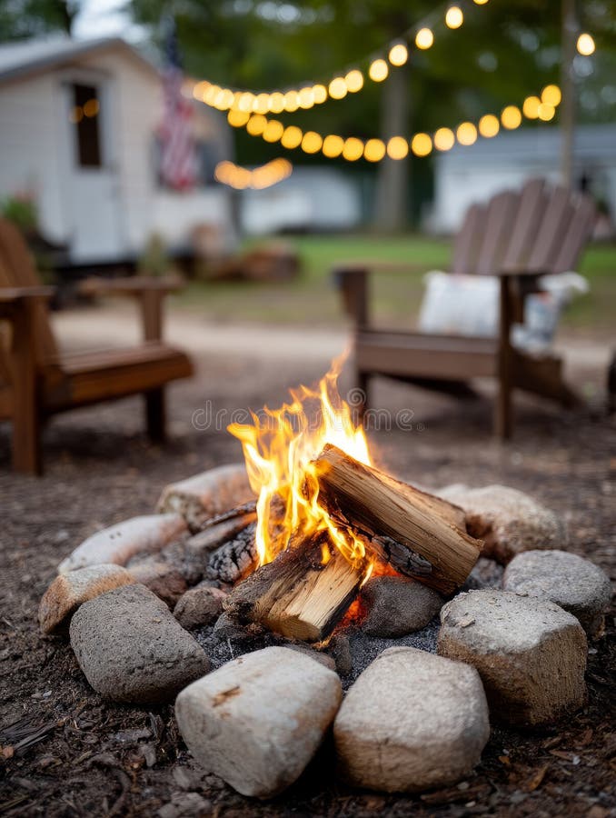 Campfire Chairs String Lights Cozy Outdoor Setting Stock Photos - Free ...
