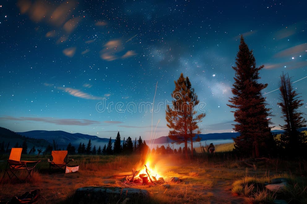Campfire Circle with Mesmerized Looks at Meteor Spectacle Stock Image ...