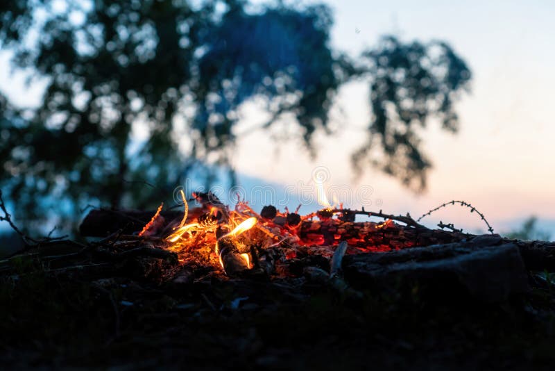 Campfire on a Cliff by the Rock Stock Photo - Image of camp, dark ...