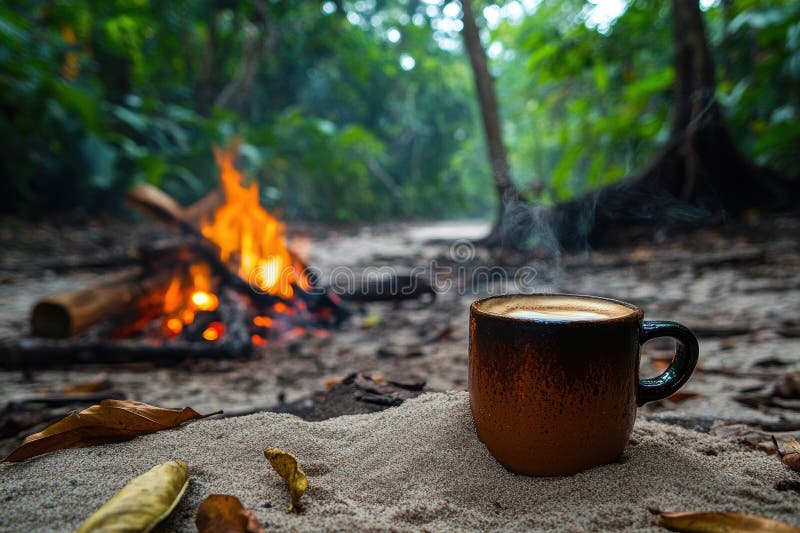 Campfire Coffee Brewing, Making Coffee with Sand Over a Campfire in a ...