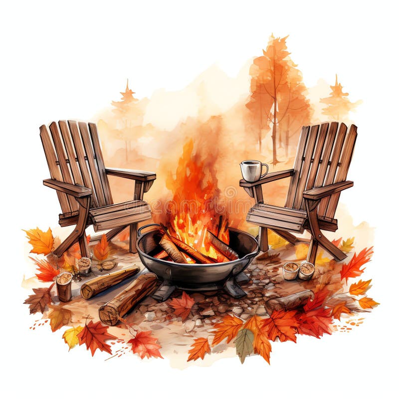 Campfire Connection Autumn Fall Watercolor Illustration Stock ...