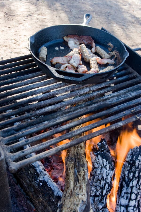 Bacon Cooking Over Campfire Stock Photo - Image of over, campfire: 56916810