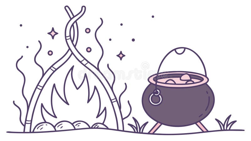 Campfire Cooking: Rustic Cauldron Over Open Flame, Vector Design Generative AI Stock Vector ...