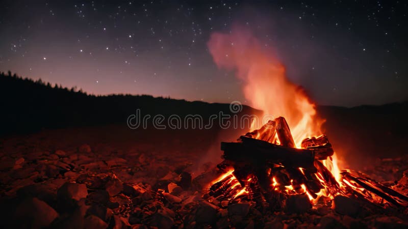 A Campfire Crackles with Glowing Embers in the Middle of a Field at ...