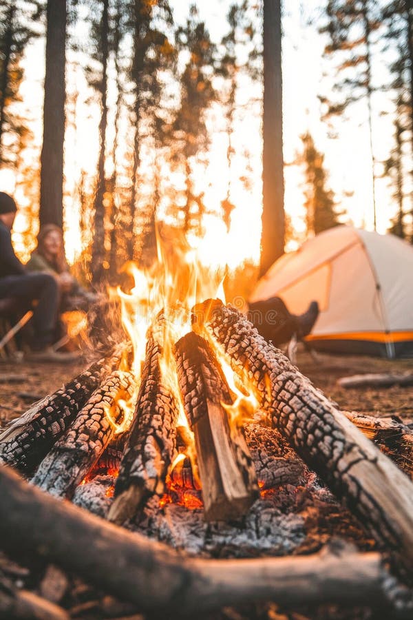 Campfire Crackles Under a Vibrant Sunset Backdrop in a Serene Forest ...