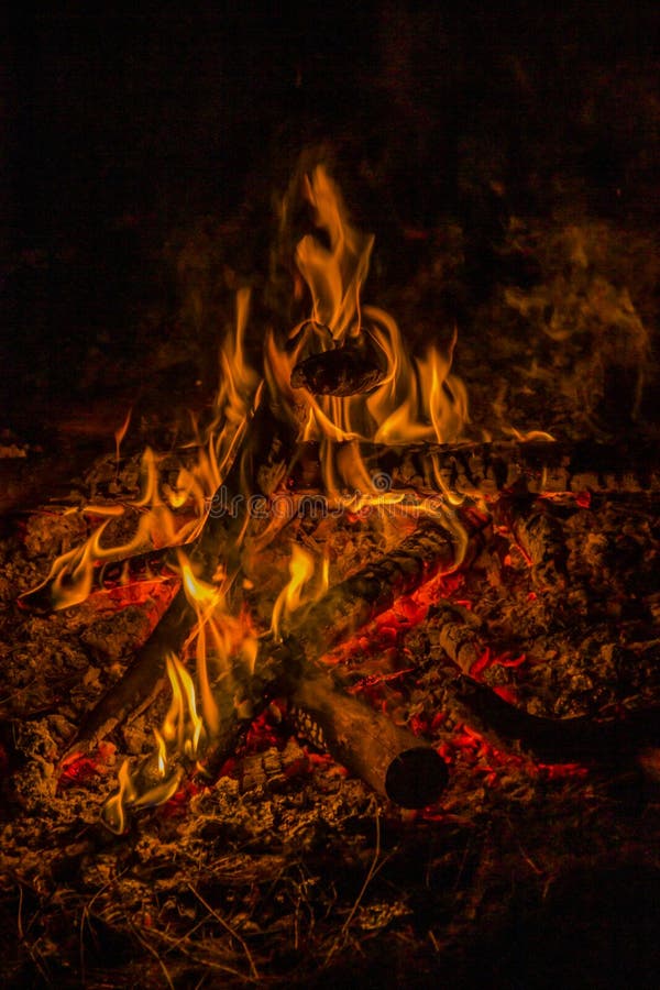 A campfire at the dark stock image. Image of flammable - 250766585