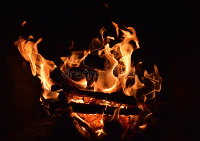 Campfire in the dark stock photo. Image of dark, glowing - 204985298
