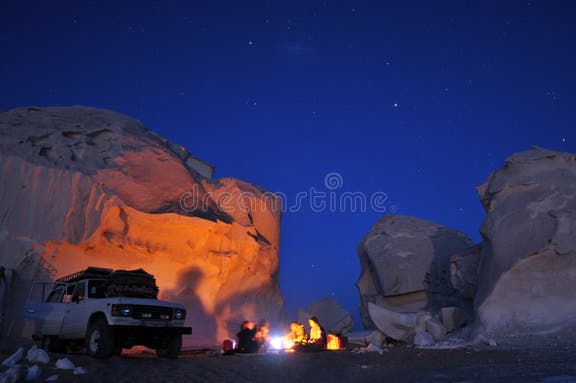 Campfire in the desert stock photo. Image of adventure - 14723990