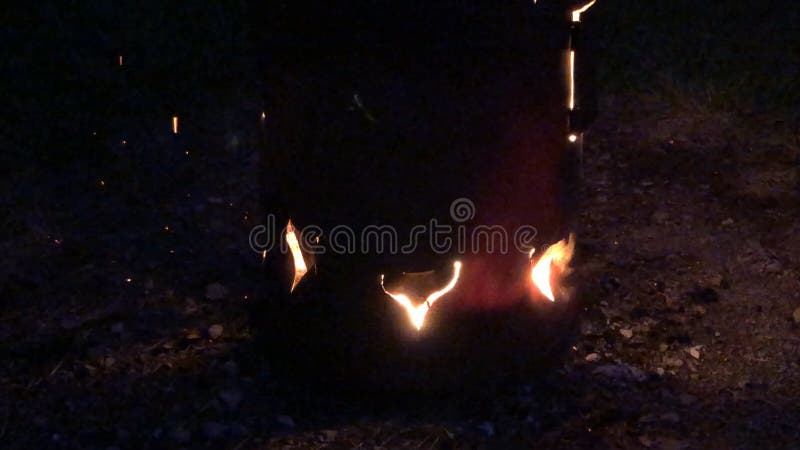 Campfire in a Fire Barrel at Night Stock Footage - Video of high, dark ...