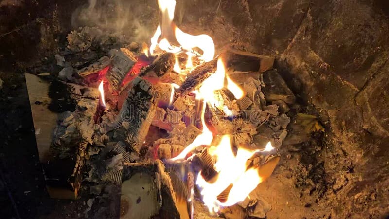 A Campfire Fire Burning in the Courtyard of a House. Stock Video ...