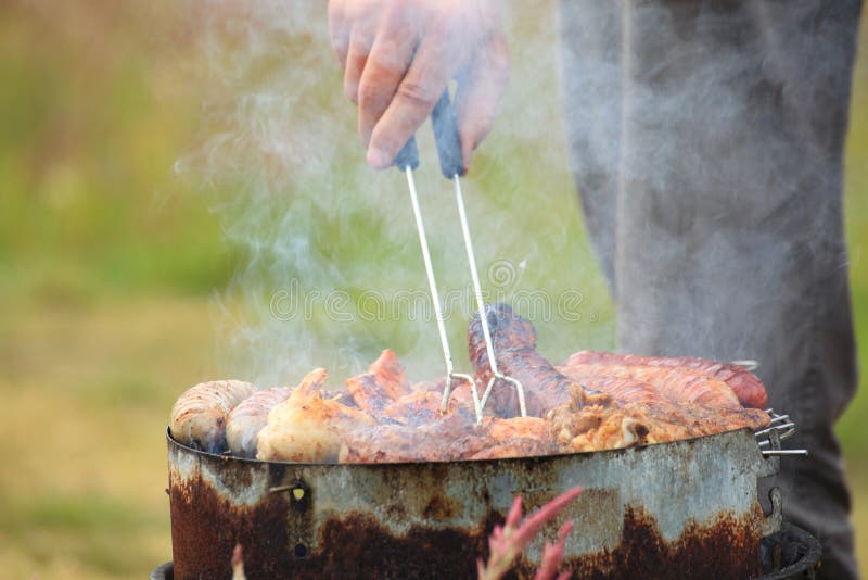 Campfire Fire Flames Grilling Steak on the BBQ Stock Image - Image of ...