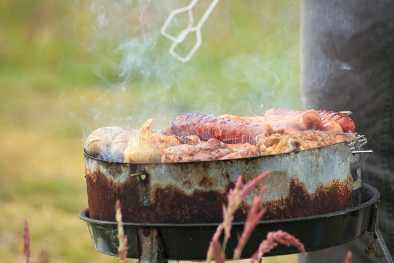 Campfire Fire Flames Grilling Steak on the BBQ Stock Image - Image of ...