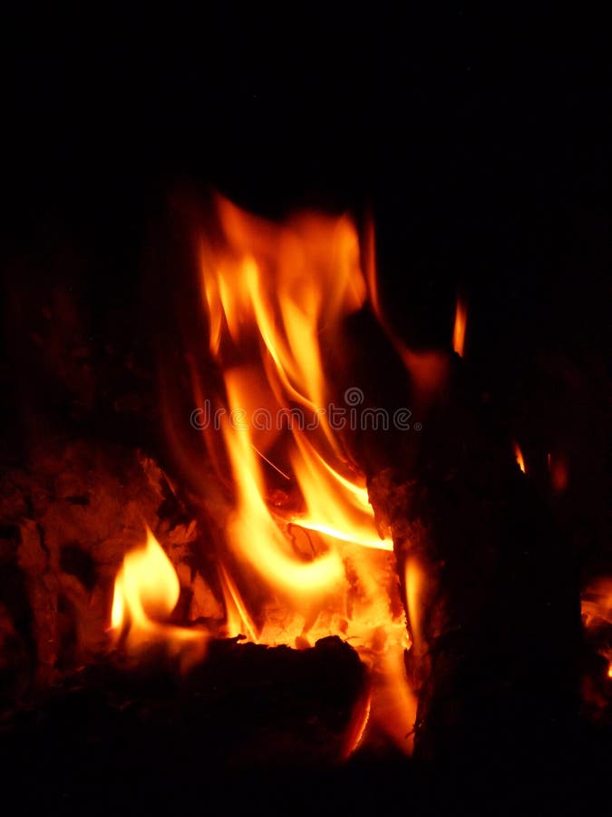Campfire Flames on Dark Background Stock Image - Image of camp ...