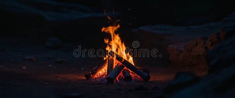 Campfire Flames Glowing in Dark Outdoor Setting Stock Photo - Image of ...