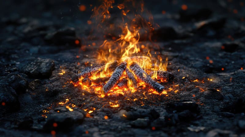 Campfire with Flames and Rocks Stock Photo - Image of adventure ...