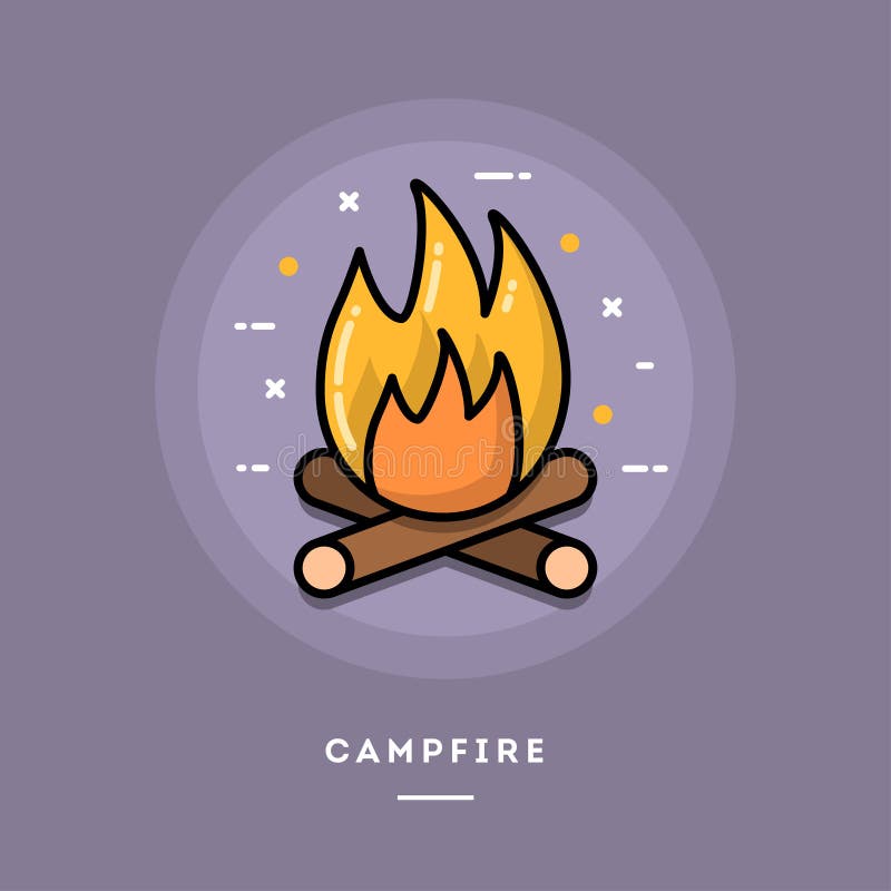 Campfire, Flat Design Thin Line Banner Stock Illustration ...