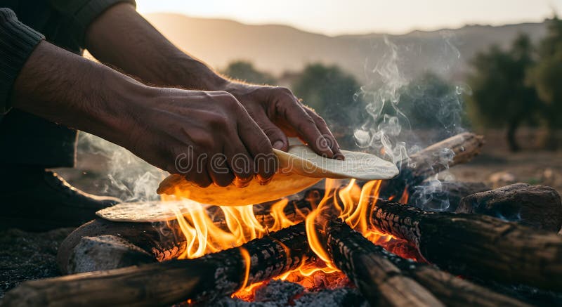 Campfire Flatbread stock illustration. Illustration of campfire - 373449303