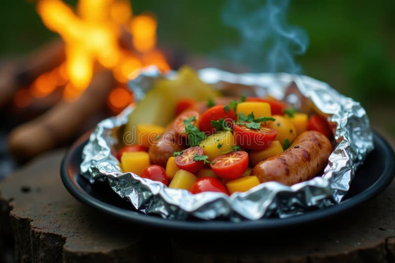 Campfire Foil Packet Dinners, Veggies Sausage, Delicious, Nature, Fire ...