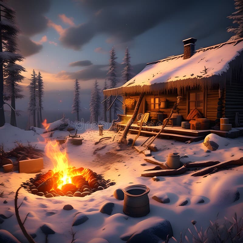 Campfire in the Forest, Ai-generatet Stock Illustration - Illustration ...