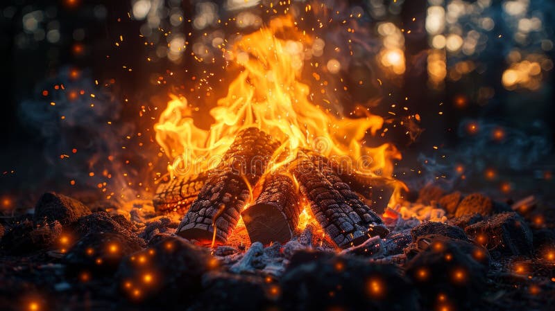 Campfire in the Forest with Glowing Embers at Dusk, Nature and Relaxation Concept Stock Image ...