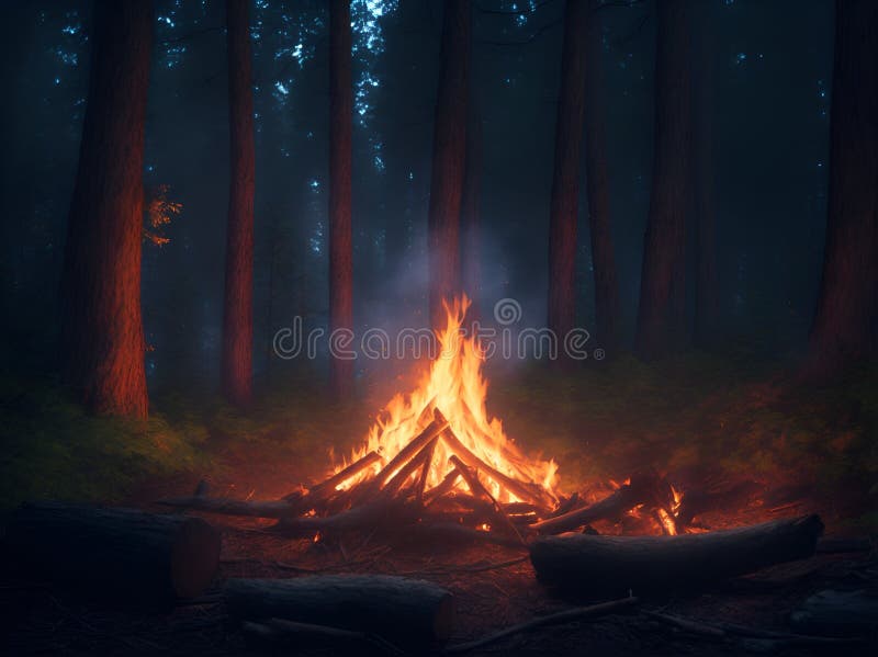 A Campfire in the Forest Near the Trees, the Danger of Fire. Generation ...