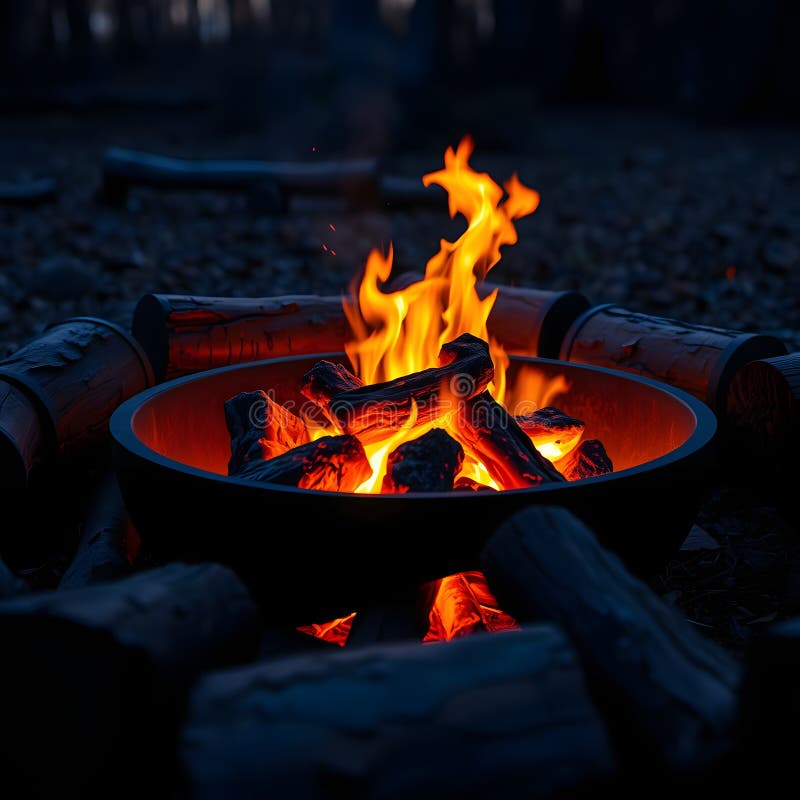 Campfire Glowing Brightly in a Tranquil Forest Setting during Evening ...