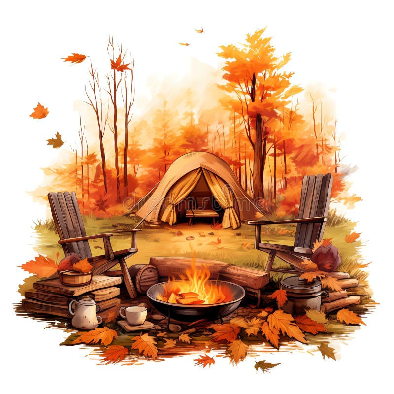 Campfire Harmony Autumn Fall Watercolor Illustration Stock Illustration ...